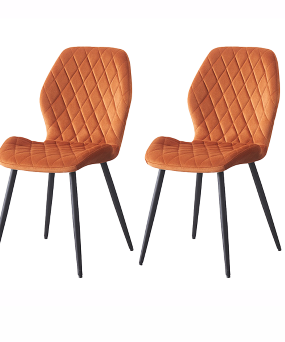 Orange Velvet Dining Chair with Diamond Stitching (Set of 2) | Amariara ...