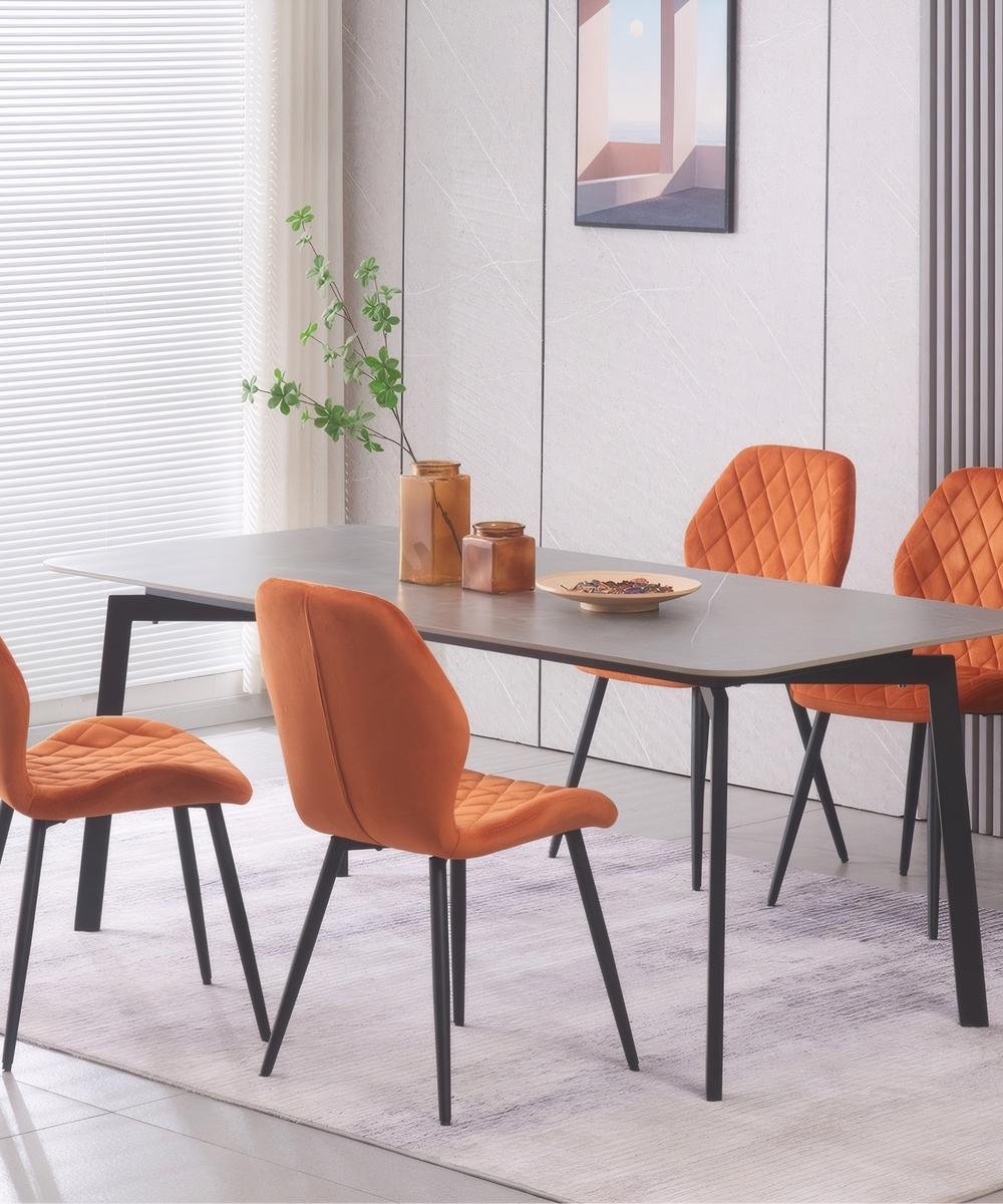 Orange Velvet Dining Chair with Diamond Stitching (Set of 2) | Amariara ...